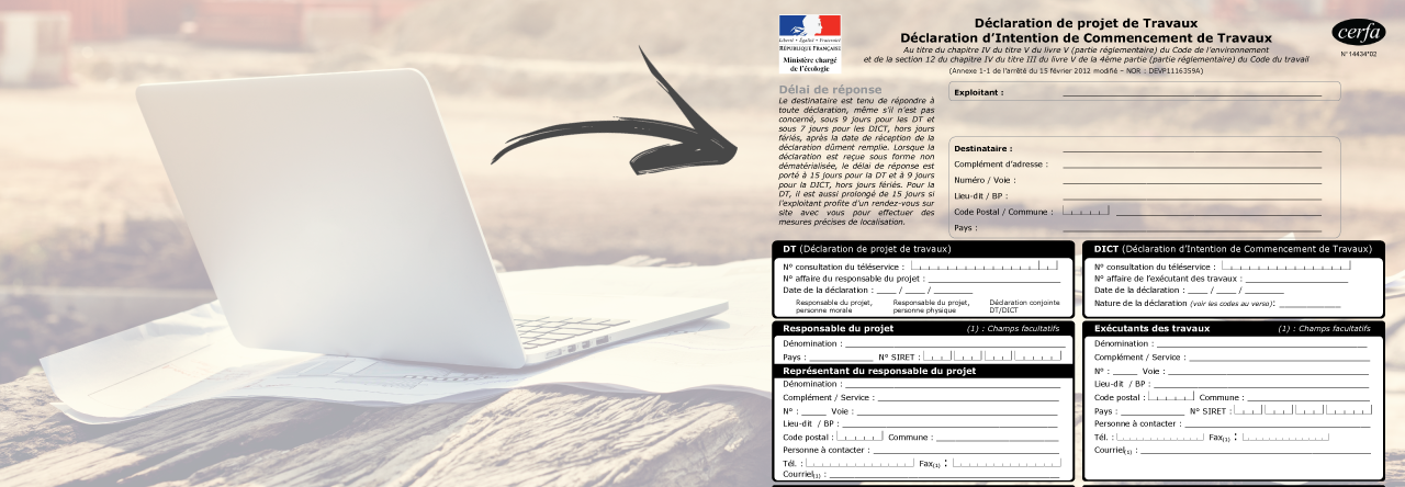 formulaire DICT - Demande d'Intention de Commencement de Travaux